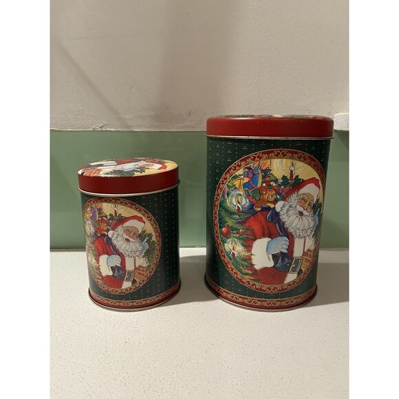 Holiday | Vintage Christmas Canister Set Of 2 Santa Claus Tree Tins ...